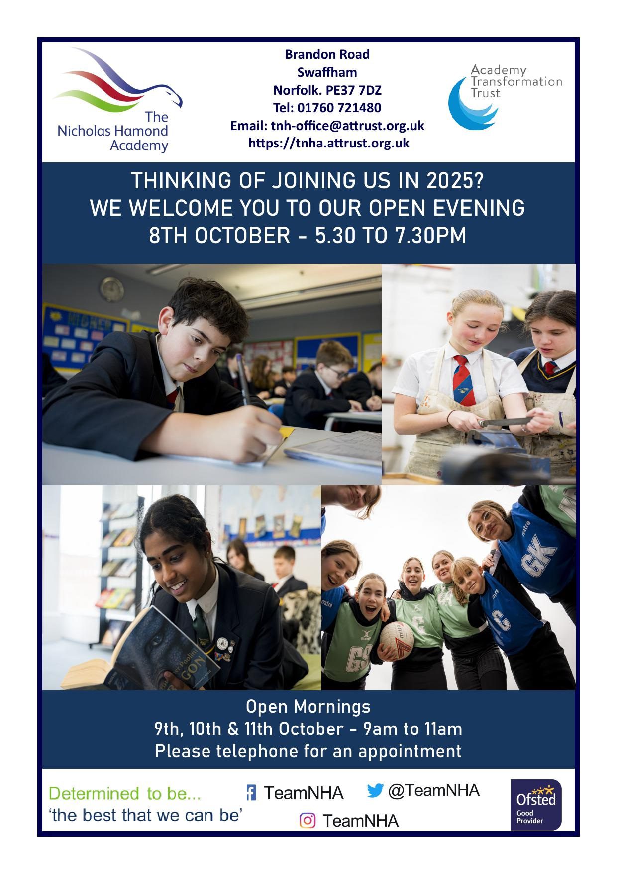 Year 5 & Year 6 Open Evening & Open Mornings - The Nicholas Hamond Academy